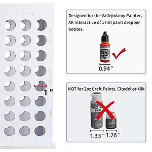 SANFURNEY 64 Holes Craft Paint Storage Organizer Vertical Paint Rack Only Stand for 17ml Vallejo, Army Painter Dropper Bottles, NOT for 2oz Craft Paints or Citadel