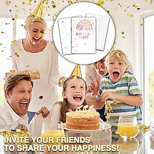 Chuxvon Birthday Party Invitations, Rainbow Heart Birthday Invitations, Double-Sided Fill In Birthday Invites, Birthday Party Favors Decorations Supplies, 20 Cards With 20 Envelopes(Invite-A01)