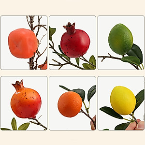 HYLYING 3 Pcs Artificial Pomegranate Branches 33.5 Inch Simulation Pomegranate Bouquet Greenery Plants Pomegranate Berries for Home Garden Wedding Party Decoration