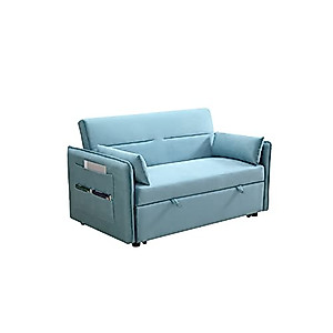 DHHU, Convertible, Modern Adjustable Pull Lounge Chair with 2 Side Pockets and 2 Pillows, Sleeper Home Office, Living Room, Blue Sofa Bed