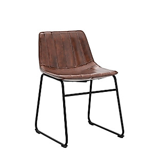 Yaheetech PU Leather Dining Chairs 18" Armless Chairs Indoor Upholstered Kitchen Dining Room Chairs with Metal Legs, Set of 2, Brown