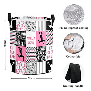 Laundry Basket Eat Sleep Cheer Cheerleader Pink Laundry Hamper Clothes Bag Collapsible Tall with Handles Bathroom College Essentials Storage for College Dorm Family