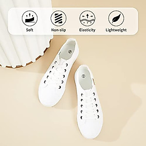 Women's Sneakers Canvas Shoes for Women Lace up Fashion Canvas Sneakers Classic Low Top Casual Shoes（White.US6）