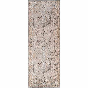 Kemer Collection Machine Washable Area Rug for Living Room Bedroom - Vintage Distressed Faded - Traditional Boho Bohemian Farmhouse Bordered Carpet - Pet Friendly - Brown, Beige, Cream - 8'10" x 12'
