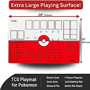 The Gaming Mat Company 2 Player Compatible Pokemon Playmat for Pokemon Cards - 28" x 18" x 0.16" Red & White Battle Mat Stadium Board for Pokemon TCG Playmat Game & Pokemon Mat Trading Card