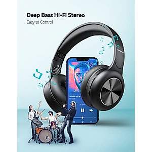 TECKNET Wireless Bluetooth Headphones Over Ear, 65H Playtime Foldable cordless headphones with Soft Ear Cups,Built-in Mic, Deep Bass Hi-Fi Stereo Lightweight Earphones for PC, Cell Phone, Laptop-Black