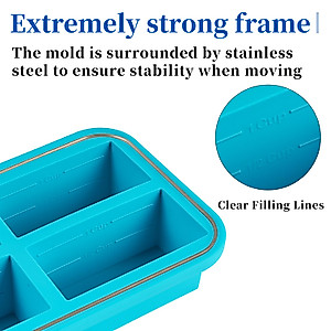 NICITY 1-Cup Soup Cubes Freezer Tray with Lid，Large Silicone Soup Freezer Molds for Storing and Freezing Soup Sauce Broth Ice Leftovers(2Packs+10Pcs Reusable Storage Bags)