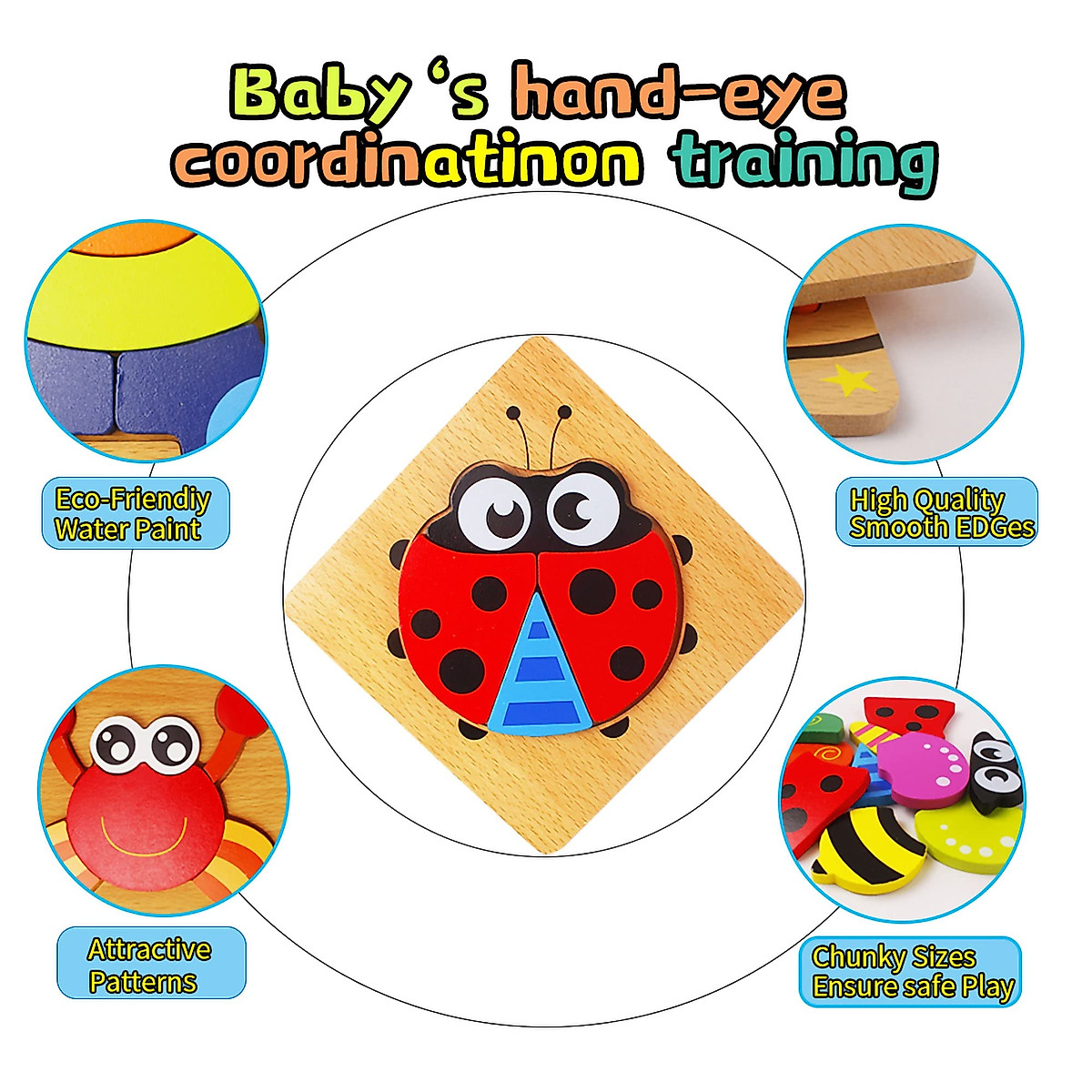 KERARME Toddler Puzzles Wooden Toys Montessori 6 Pack Animal Toddler Puzzle Toddlers Activities Preschool Learning Early Educational Sensory Toys Travel Montessori Toys 1 2 3 Year Old Toys Gifts