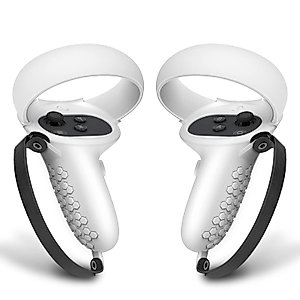 Controller Grips Compatible with Quest 2 - YOGES Soft Anti-Slip Silicone Cover Protector with Adjustable Leather Hand Knuckle Strap, VR Game Accessories for Quest 2 Touch Controllers