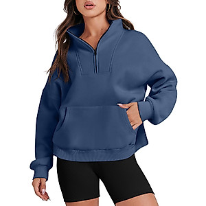 ANRABESS Womens Half Zip Sweatshirts Oversized Crop Pullover 2024 Winter Y2K Fleece Hoodie Sweater Teen Girls Fall Clothes Navy Blue Medium