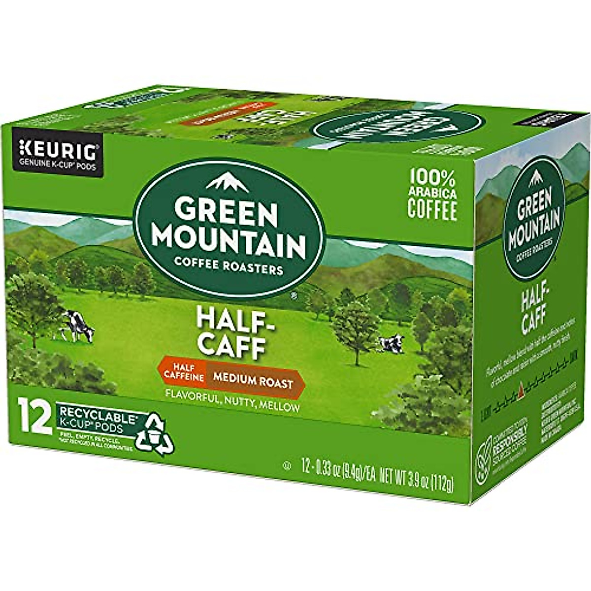 Green Mountain Coffee Roasters Half Caff Keurig Single-Serve K-Cup pods, Medium Roast Coffee, 12 Count