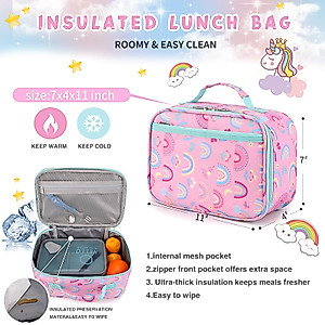 XLERHAZO School Backpack Lunch Bag Set Water Repellent Casual Daypack Lightweight Bookbags for Girls (Rainbow)