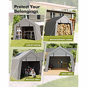 GarveeLife 6' x 8' Outdoor Portable Shed, Shelter Logic with Roll-up Zipper Door, Heavy Duty Waterproof Tarp, Storage Tent for Motorcycle, Bike, Firewood, Garden Tools