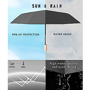 choedii Sun Umbrella UV protection Compact Portable Ultra light Weight Parasol Travel Rain Umbrella For Walking Women Waterproof Folding Umbrella 8 Ribs 0.59 Lbs (Black Manual)