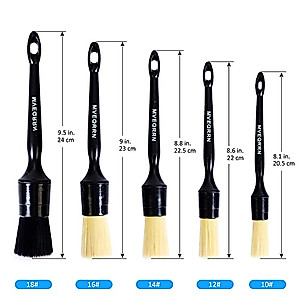 MVEQRRN Boars Hair Ultra Soft Detailing Brushes Set, 4 Pcs Premium Natural Boars Bristles, 1 Pcs Duster Detail Brush for Cleaning Car Interior Dashboard Leather Seat