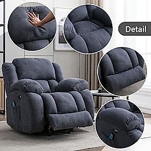 Dreamsir Electric Power Lift Recliner Chair, Fabric Oversized Chair with Massage and Heat for Elderly, Modern Single Sofa Home Theater Seat, USB Ports, Grey