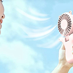 Yuewilai Portable Personal Neck Fan 3 in 1 Handheld/Wearable/Desk Mini Fans, Rechargeable Hanging Adjustable 3 Speed with Long-Lasting Battery for Travel Sports Home Traveling Office (White Cute)