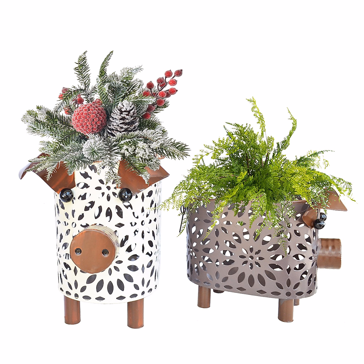 Zoreal Metal Decorative Small Baskets,Narrow Baskets with Handles for Storage,Pig Designs Farmhouse Cute Basket for Kitchen,Bathroom,Livingroom,Office Shelf Decor Aesthetic set of 2