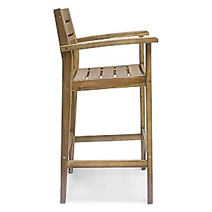 Christopher Knight Home Lera Outdoor Rustic Acacia Wood Barstool (Set of 2), Teak Finish