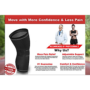 ATHLEDICT Knee Brace Compression Sleeve with Strap for Best Support & Pain Relief for Meniscus Tear, Arthritis, Running, Basketball, MCL, Jogging and Recovery for Men & Women (Black, Large)