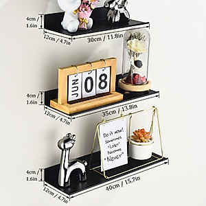 Wisfame Floating Shelves for Wall Set of 3, Black Metal Wall Shelves for Bathroom 11.8/13.8/15.7 in, Modern Small Adhesive Shelf for Living Room, Bedroom, Office, Kitchen