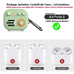 KAIJIA Cute Case for 2021 Apple AirPods 3rd Gen (Latest Model) with Keychain,Funny 3D Cartoon Retro Radio Designed,Shockproof Silicone Protective Cover for Kids Girl Women Boy Teens Men