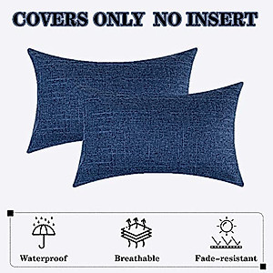 Kevin Textile Pack of 2 Decorative Outdoor Waterproof Throw Pillow Covers Checkered Lumbar Pillowcases Classic Cushion Cases for Patio Couch Bench 12 x 20 Inch Blue