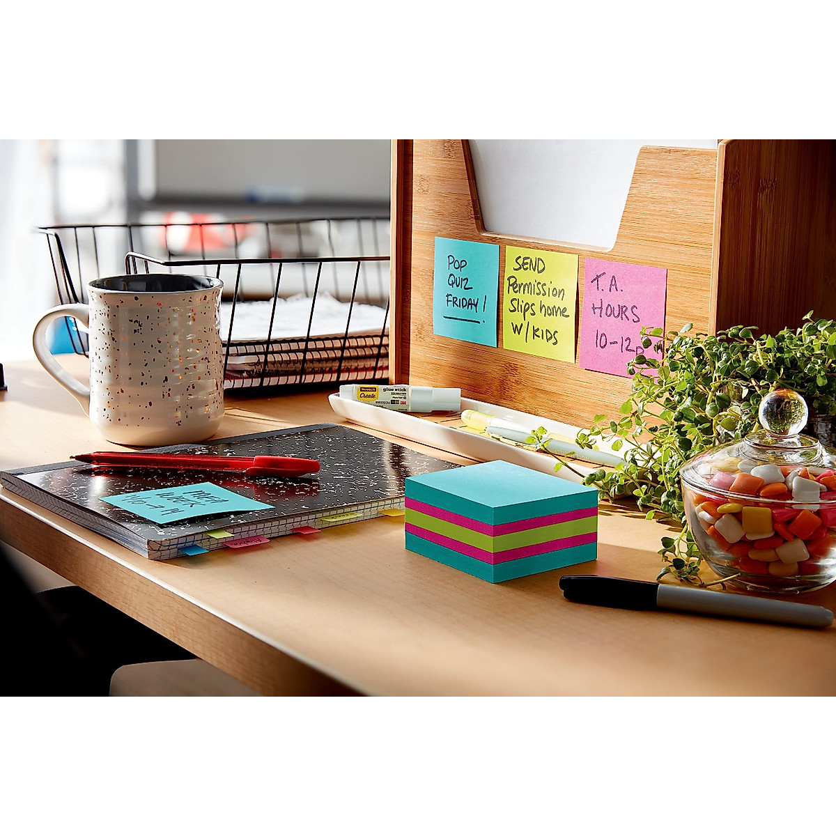 Post-it Super Sticky Notes, 3 in x 3 in, 1 Cube, 2x the Sticking Power, Bright Colors, Recyclable (2027-SSGFA)