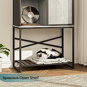 Bestier Wine Bar Cabinet for Liquor and Glasses Coffee Station Buffet Sideboard with Wine Glass Rack Mini Bar for Home Kitchen Storage Cabinet with Sliding Door and Open Shelf