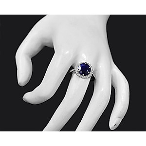 10 MM Round Cut Natural Blue Sapphire Gemstone Ring 925 Sterling Silver September Birthstone Statement Ring Sapphire Jewelry Handmade Ring Birthday Gift For Girlfriend Gift (RG 7899) (Rose Gold Plated Silver, 6 US)