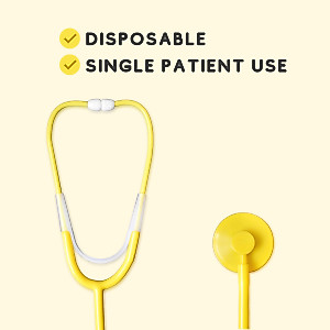 Disposable Stethoscope, Yellow, 10-pack, Single Patient Use, Plastic, 22" PVC Y-Tubing, Lightweight for Home, Education, Doctors, Nurses