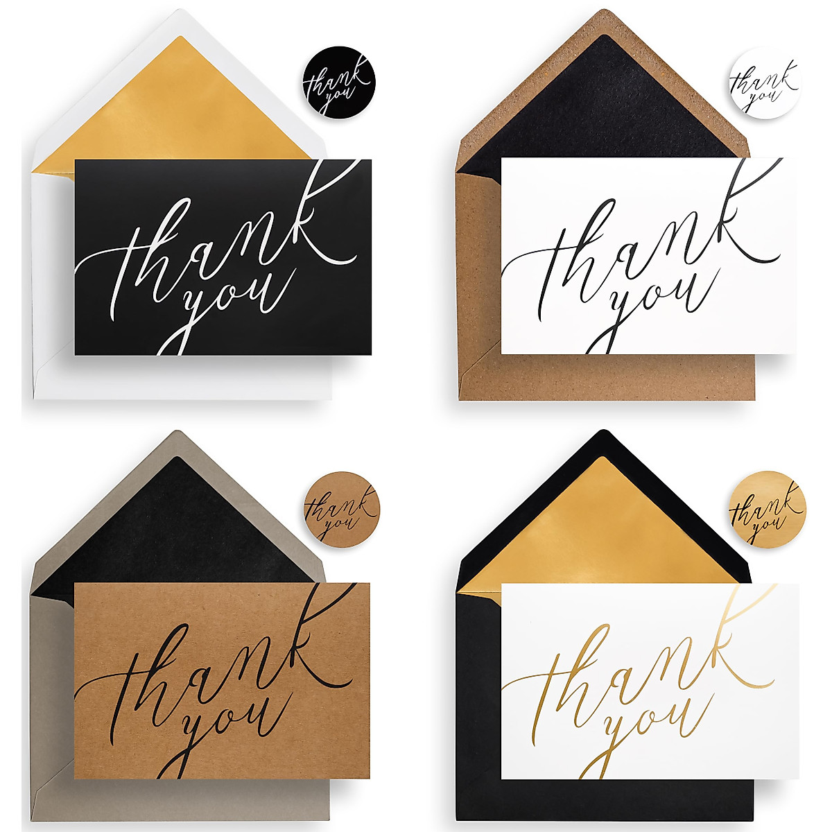 BornPaper Thank You Cards with Envelopes - Luxury 120 Pack, Gold-Foil-Stamped Interiors & Matching Stickers – Over 64 Unique Combinations, Ideal for Business, Wedding, Graduation, Bridal & Baby
