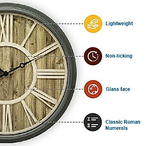 Pacific Bay Mannheim Large Wall Clock Decorative Lightweight Modern Wall Clock - Silent Non-Ticking 3-D Roman Numerals Easy-to-Read Battery Glass Face Cover - 20-inch Old World Clock – Latest Model