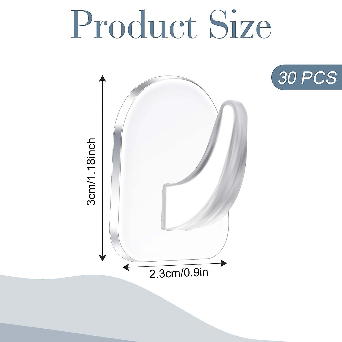 Molain 30 Pack Clear Adhesive Hooks for Hanging, Transparent Reusable Heavy Dut Acrylic Adhesive Hooks with Traceless Stickers Drill-Free Wall Hooks for Kitchen Bathroom Bedroom Office