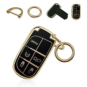 RBOKO for Jeep Key Fob Cover Keychain Soft Full Protection Key Case Shell, Car Accessories for Man,Girls, Women, Compatible with Jeep Smart Key 3 4 5 Buttons Protector(Black)
