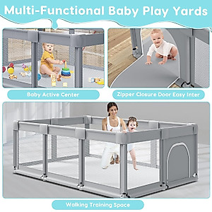 Fshibila 74" ×50" Large Baby Playpen, Baby Playard for Babies and Toddlers, Baby Fence Play Pens for Indoor & Outdoor, Sturdy Safety Play Yard with Soft Breathable Mesh, Anti-Fall, Grey