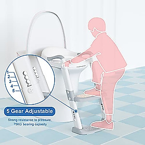 GLAF Potty Training Toilet Seat for Toddler Boys and Girls with Step Stools Ladder Potty Chair 2 in 1 Adjustable Kids Potty Seat with Anti-Slip Pads Comfortable Cushion (Grey)