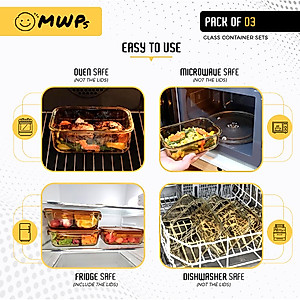 Glass Meal Prep Containers - 1, 2 & 3 Compartment (3 Pack, 36 oz), Reusable Glass Food Storage Containers with Lids, Bento Box Glass for Meal Prep