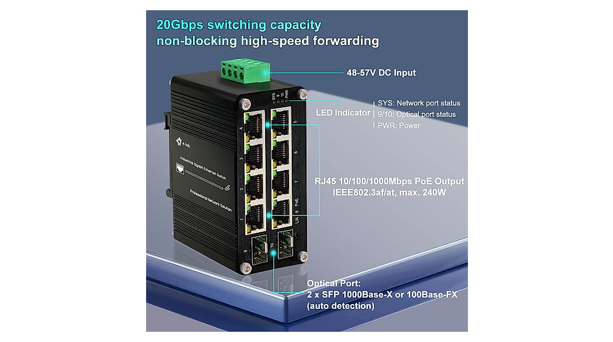 Throncom 8-Port PoE Fiber Switch for Industrial Networks
