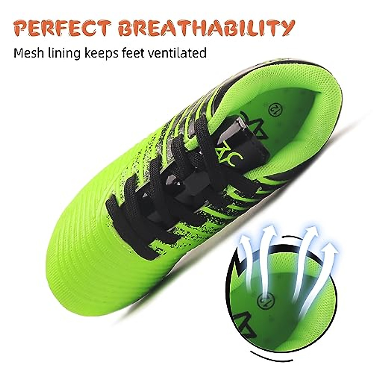 ZVC Kids Soccer Cleats Boys Girls Soccer Shoes Outdoor Firm Ground Youth Football Cleats (Little Kid/Big Kid) Green