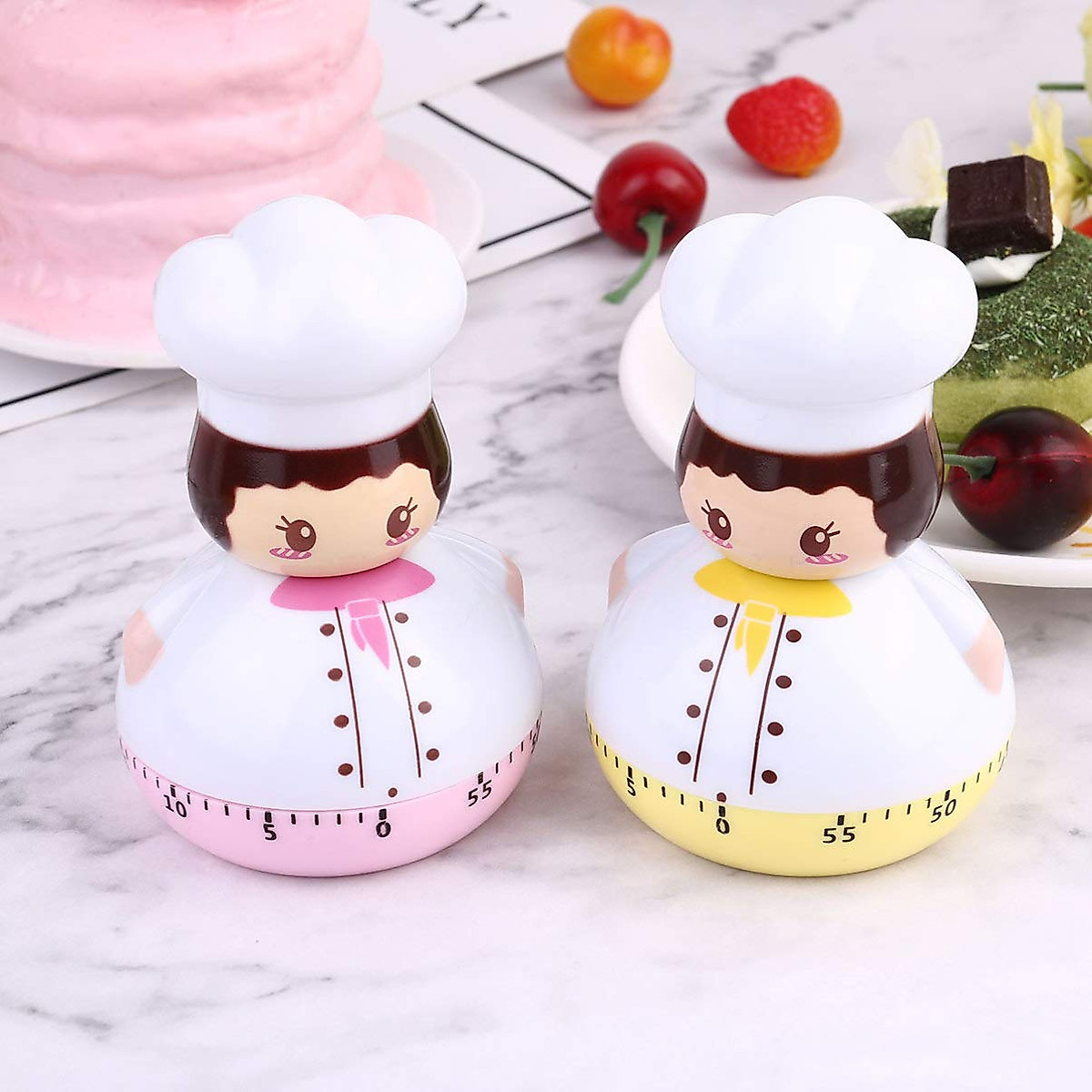 BESTonZON Kitchen Timer 60 Minutes Countdown Timer Mechanical Timer Chef Shaped Alarm Clock Baking Cooking Pink