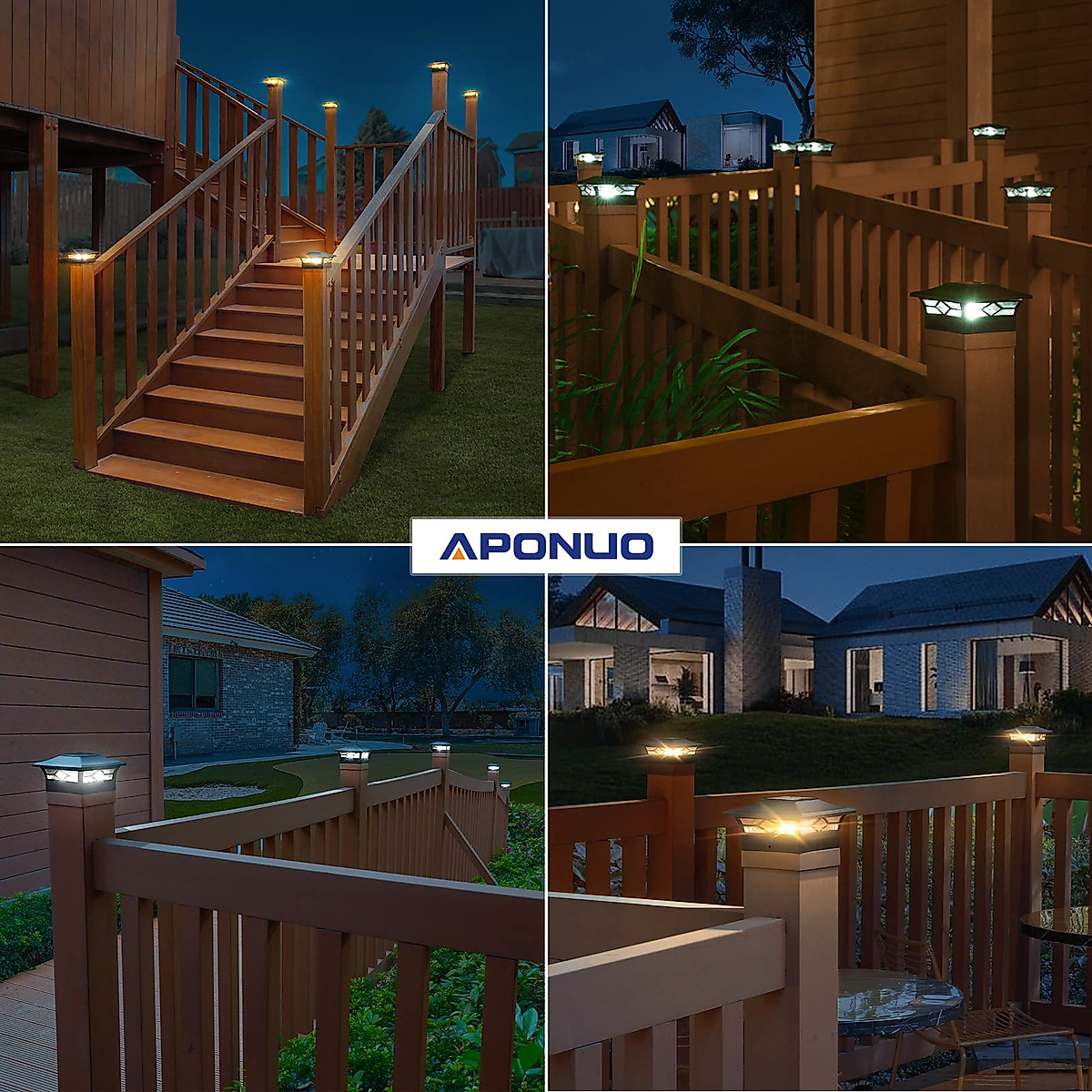 APONUO Solar Post Cap Lights, 4x4 Black Plastic Outdoor Waterproof Lights, Warm White/Cool White LEDs, Fence/Deck Decor, Garden Lighting