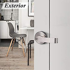 Probrico Heavy Duty Keyed Alike Entry Door Levers Entrance Door Locksets Satin Nickel Finished for Exterior Door and Front Door, 2 Pack