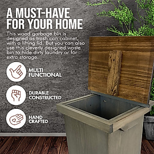 Peaceful Classics Wood Garbage Bin Cabinet - Wooden Trash Can w/Hidden Design, Stylish Kitchen Garbage Can, Amish Made Cabinet Hidden Trash Can, Handmade Waste Bin Cabinet Storage (Pewter)