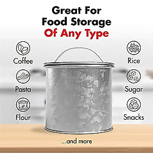 Amici Home Newport Galvanized Metal Canister | Dry Food Storage Container | Airtight Lid | 30 Ounce Capacity | Farmhouse Décor | Rustic Metal Canister for Kitchen Countertop (Silver)