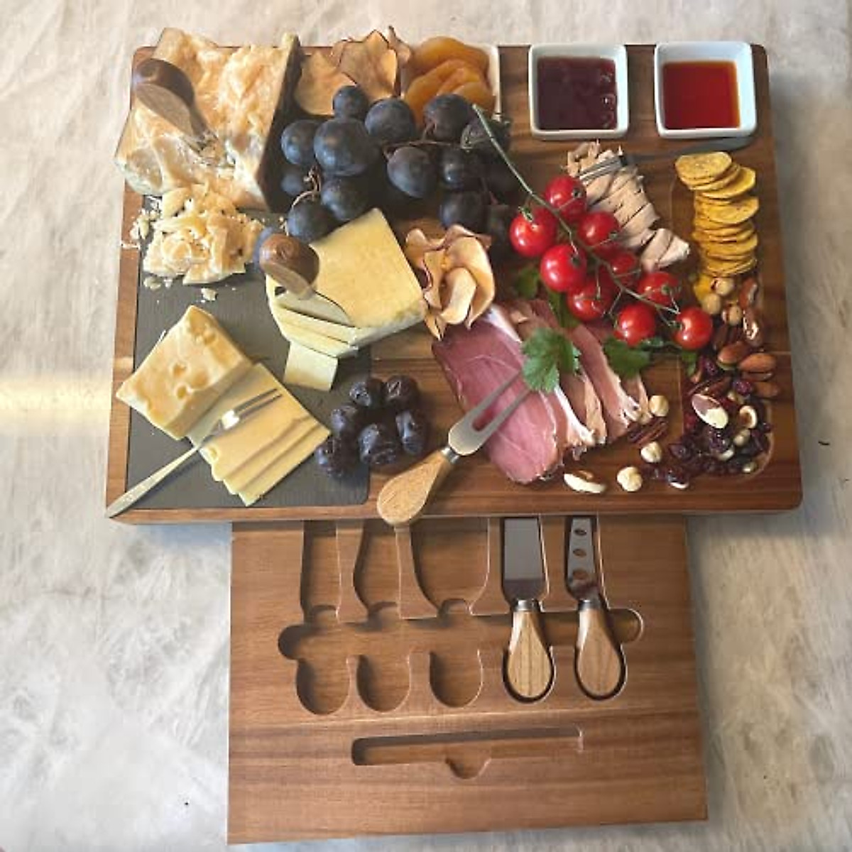 Wooden Charcuterie Board Set (11pcs) - Cheese Board Set with Extra Large Charcuterie Board, Knife, Forks, Bowls - Perfect Charcuterie Boards Gift Set - Beautiful Charcuterie Meat and Cheese Platter