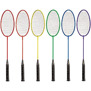 Champion Sports Tempered Steel Badminton Rackets with Steel Coated Strings Set of 6