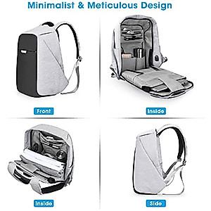 oscaurt Anti Theft Backpack - 15.6 Inch Laptop Travel Backpack with Hidden Zipper and USB Charging Port - Waterproof Business Computer Bag for Men & Women