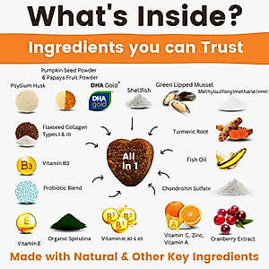 All-in-1 Multivitamin Dog Vitamins and Supplements | Soft Chews with Probiotics, Turmeric, Glucosamine, Omega Fish Oil, Digestive Enzymes for Hip and Joint Support, Skin and Coat Health