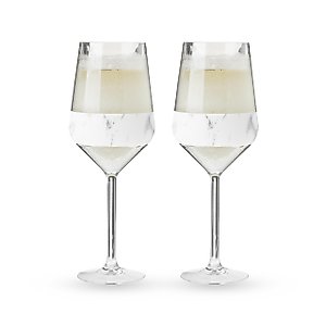 Host Wine Freeze Double-Walled Stemmed Wine Glasses Freezer Cooling Cups with Active Cooling Gel and Insulated Silicone Grip, 6.5 Oz Plastic Tumblers, Marble, Set of 2